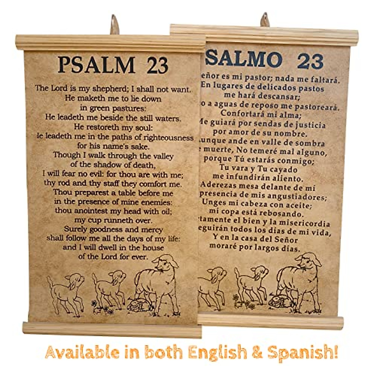 Psalm 23 The Lord Is My Shepherd I Shall Not Want Scroll Prayer Blessing Poster Ready to Hang 14 x 8.5 in. Rustic Gift Wall Art