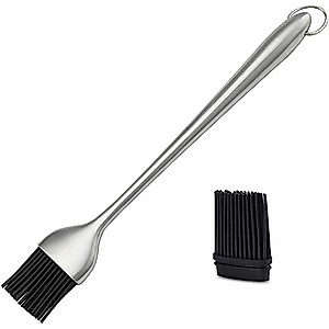 JXS Silicone Sauce Basting Brush, 12 Inch Sturdy BBQ Basting Brush with Stainless Steel Handles