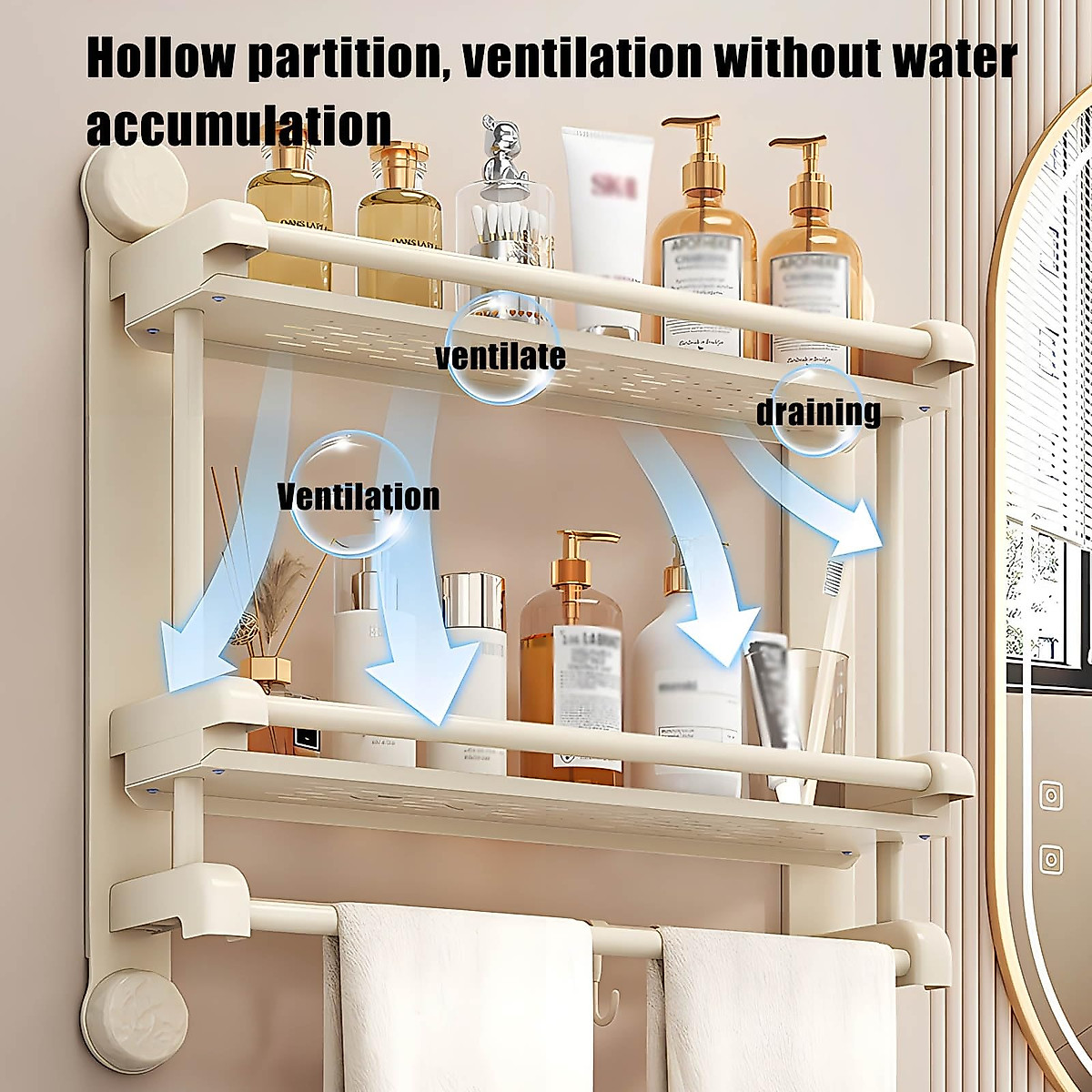 Towel Shelf，Bathroom Towel Rack with Shelf SUS304 Stainless Steel Wall Mount with Upgrade Suction Cup for Bedroom Bathroom Kitchen(White,15.75x5.91x9.45in)