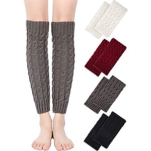 SATINIOR 4 Pairs Women Knit Leg Warmers Knitted Crochet Long Boot Socks for Winter, 4 Colors