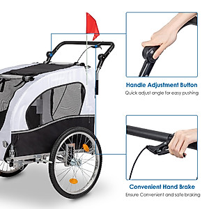 PEXMOR 2-in-1 Dog Bike Trailer,Pet Stroller Dog Trailer for Bicycle w/Universal Hitch,Folding Pet Cart Bike Wagon Cargo Carrier for Dog Shock Absorber & 360 Swivel Quick Release Wheel (White)