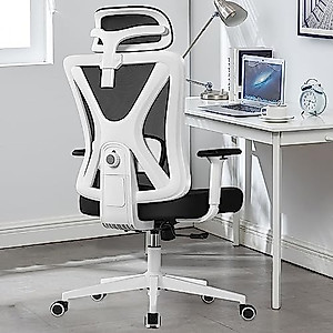 KERDOM Ergonomic Office Chair, Rolling Swivel Executive Desk Chair, Breathable Mesh Gaming Chair with Adjustable Headrest, 3D Armrest and Lumbar Support for Home Office White