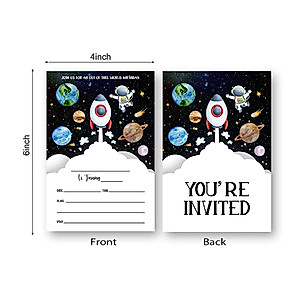 LoaHak Outer Space Birthday Party Invitations Card For Kids, Planets Rocket Ship Party, Galaxy Birthday Invitation. (064)