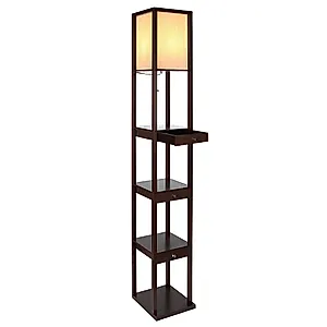 Brightech Maxwell Drawer Edition - Modern Shelf Floor Lamp with Drawer - Corner Display Floor Lamps with Shelves for Living Room, Bedroom and Office - Havana Brown
