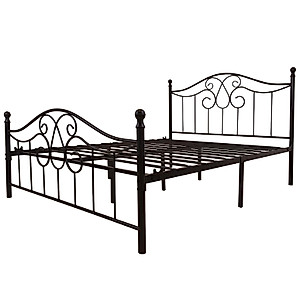 YALAXON Vintage Sturdy Metal Bed Frame with Headboard and Footboard Basic Bed Frame No Box Spring (Queen, Black)