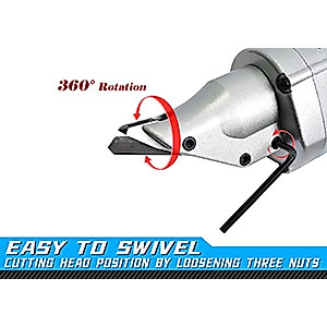 Wild Edge Electric Metal Shear, 14 Gauge 5.0 Amp Variable Speed Swivel Head Heavy Duty Sheet Metal Cutter