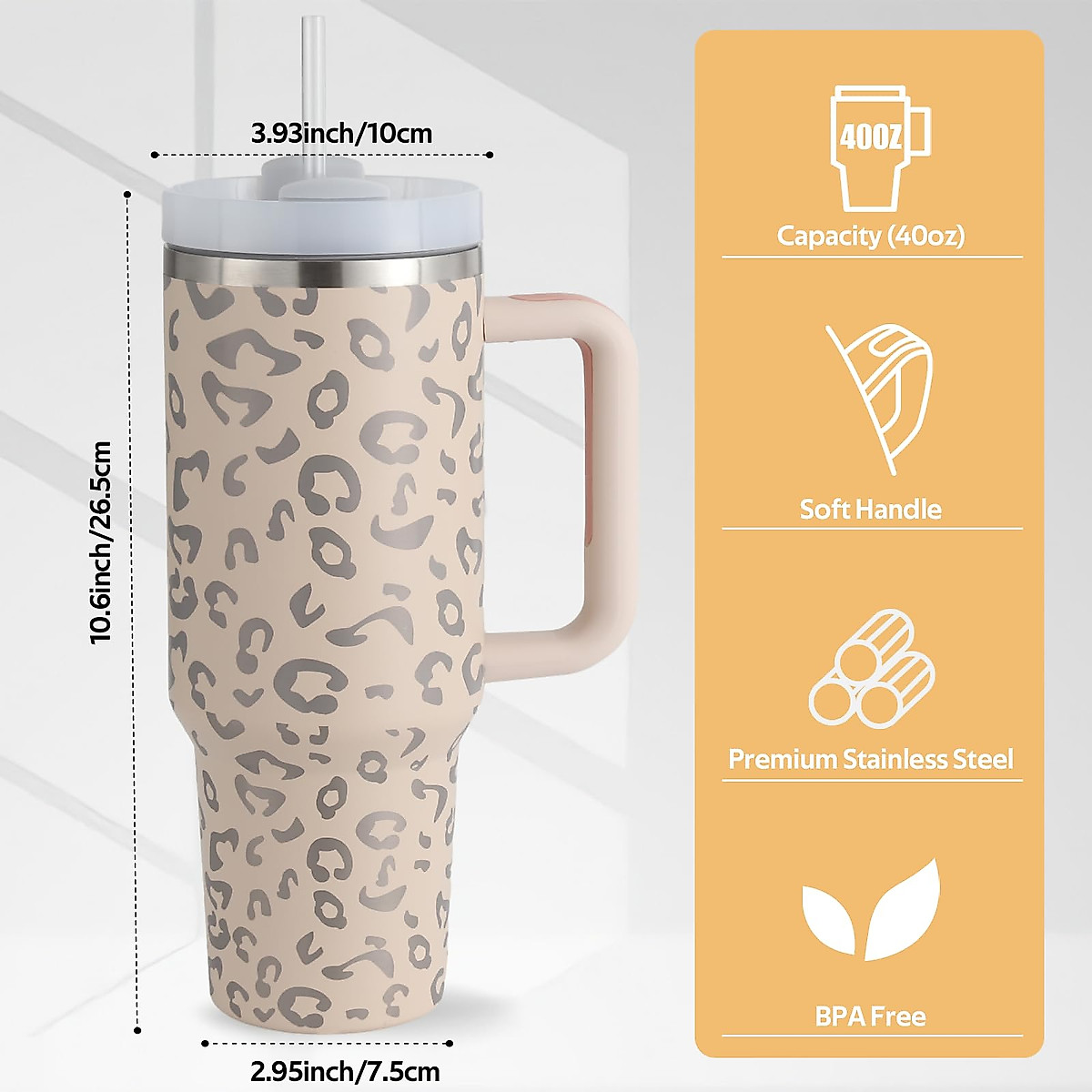 cenivi 40 Oz Tumbler With Handle And Straw, Stainless Steel Tumbler With Lid And Straw Vacuum Insulated Travel Mug 2-In-1 Lid (Straw/Flip) Cup For Hot Cold Beverages,Car,Home,Office, Dishwasher Safe