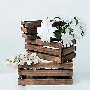 Tableclothsfactory Set of 3 Brown Rustic Wooden Crate Boxes, Nesting Crates Storage Decorative Boxes with Built-in Handles for Decorative Farmhouse Wooden Container Boxes for Storage