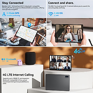 Tablet 10inch: 8 Core Android 12 Tablet, Tablet with SIM Card Slot+4G LTE, 1920x1200 Tabletas 8MP+5MP Camera, 5G+2.4G Dual WiFi, 6000mAh Blutooth5.0 GPS, Google GMS, All Metal Tableta