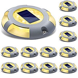 SIEDiNLAR Solar Deck Lights Driveway Dock LED Light Solar Powered Outdoor Waterproof Road Markers for Pathway Step Stair Garden Ground Sidewalk Yard 12 Pack (Warm White)