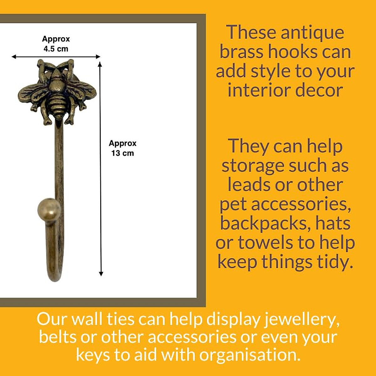 Knobs By Blossom Vintage Antique Brass Iron Wall Hooks Tie Backs Bronze Handmade Metal Animal Hook (3. Bee), TFVSAH