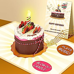 FITMITE Birthday Cards, Large LIGHT & MUSIC 3D Pop Up Birthday Cards with LED Light Blowable Candle, Chocolate Cake Musical Birthday Cards Gifts for Women & Men, Mom & Dad, Wife,Sister,Kids,Friends