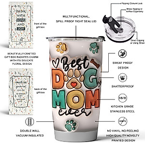 Fancyfams Best Dog Mom Tumbler, 20 oz Stainless Steel Thermal Insulated Coffee Mug, Dog Mom Gifts for Women, Cup Tumbler for Women, (20oz)