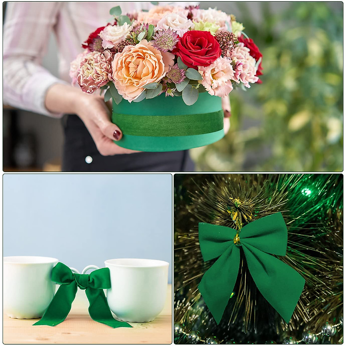 10 Yards Velvet Ribbon 1 Inch Vintage Velvet Ribbon Satin Ribbon Roll Nylon Velvet Wired Ribbon Single Side Velvet Ribbon for Christmas Gift Wrapping, Wedding, Hair Bows