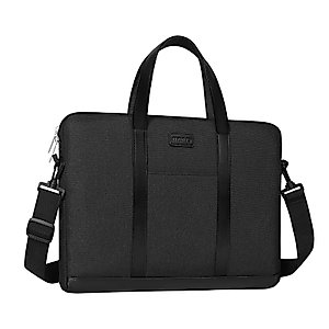 MOSISO Laptop Shoulder Bag Compatible with MacBook Pro 16 2023-2019 M2 A2780 M1 A2485 A2141,15-15.6 inch Notebook, Polyester Sleeve with Front Button Pocket&Fix Handle&PU Leather Bottom&Belt, Black