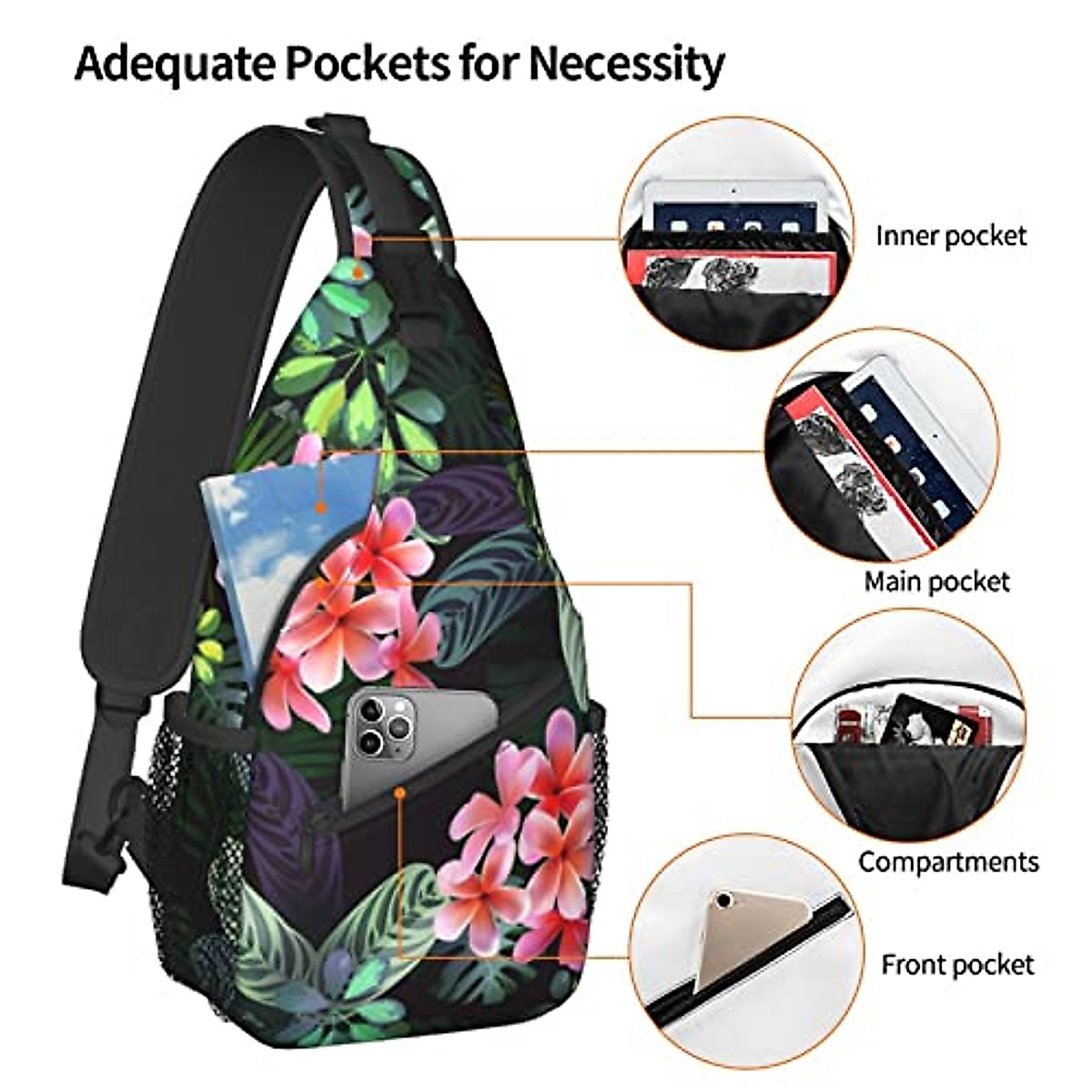 Hawaiian Tropical Flower Sling Bag Travel Hiking Casual Daypack Crossbody Shoulder Backpack Unisex Chest Bag