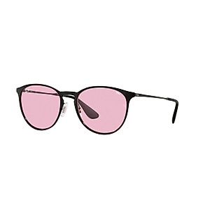 Ray-Ban RB3539 Erika Metal Polarized Round Sunglasses, Black/Evolve Photochromic Pink to Blue, 54 mm