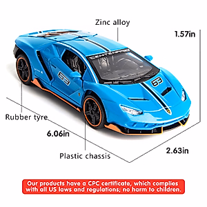 BDTCTK Compatible for 1:32 Lamborghini LP770 Model Car, Zinc Alloy Pull Back Toy Car with Sound and Light for Kids Boy Girl Blue