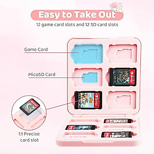 RHOTALL Pink Game Case for Nintendo Switch and Switch OLED, Cute Bunny Storage Card Box with 12 Game Cards Cartridge and 12 SD Cards Slots, Portable Switch Games Holder with Magnetic Design
