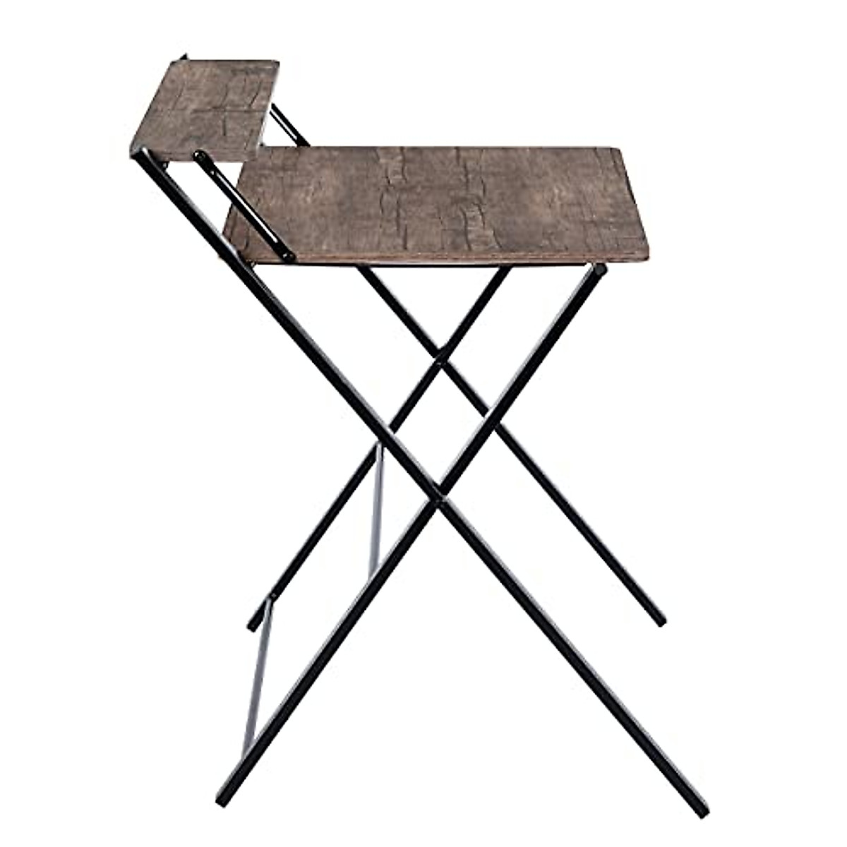 FurnitureR 31.9'' Folding 2 Tier Foldable Assembly Saves Space for Home Office Study, Metal Frames/Wood Top Laptop Table, Brown Computer Desk