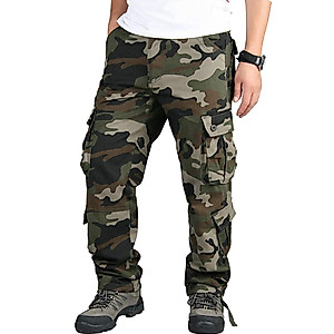 Men's Relaxed Fit Cargo Pants,Outdoors Wild Military Army Camo Combat Work Pants with 8 Pockets Army Camo 34-US 32