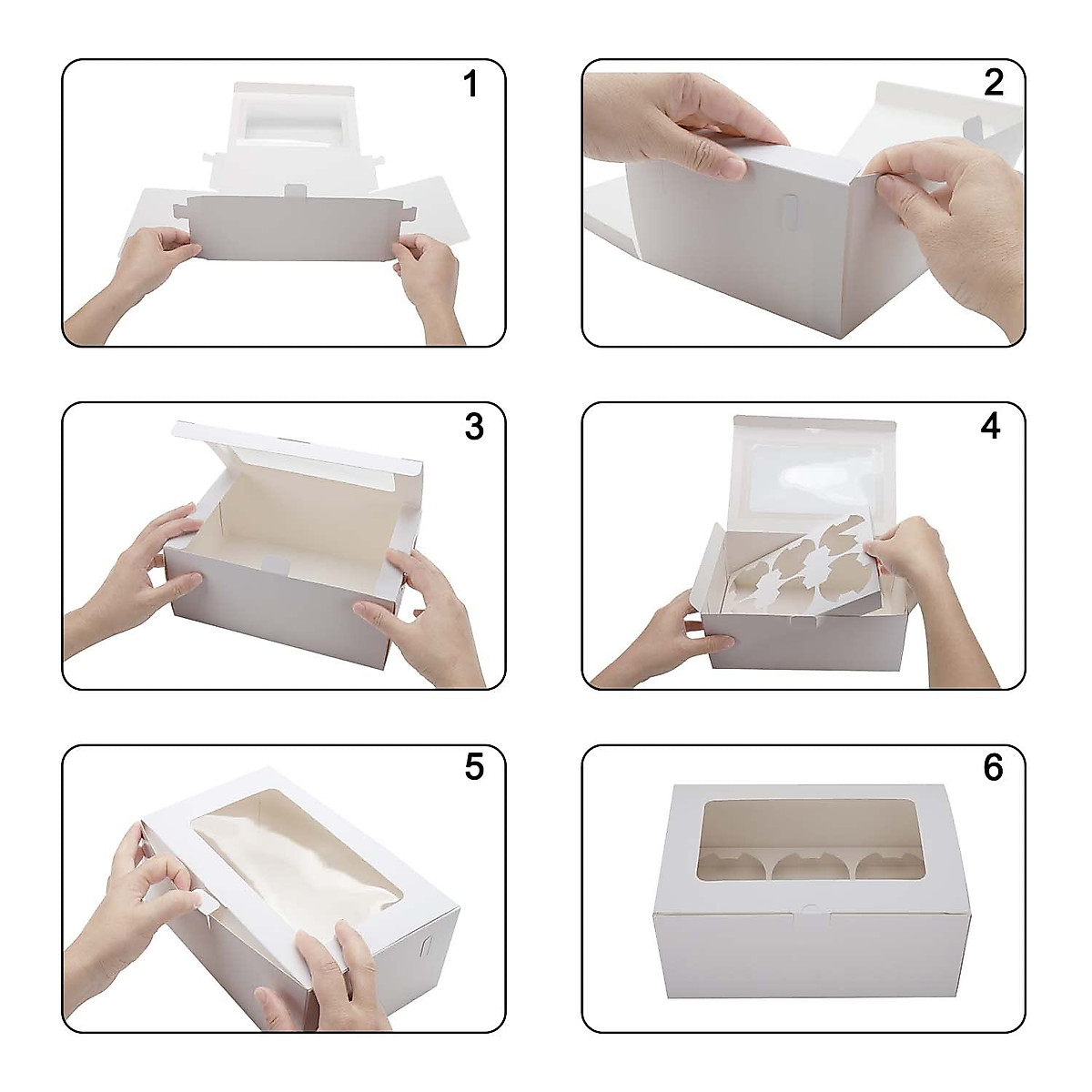 10-Set Cupcake Boxes with Inserts and Window Hold 6 Cupcakes,Cupcake Containers Bakery Cake Box,Pastry Carrier For Donut Cookie Treat Muffin Chocolate Bombs,9.4x6.3x3.9 In