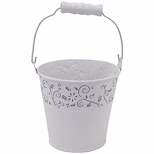 Boston International Spring & Easter Décor Metal Floral Accent Bucket/Pail with Handle, Small, White
