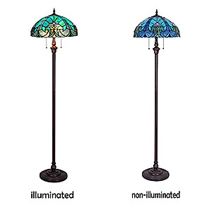 COTOSS Tiffany Floor Lamp,Stained Glass Lamp Shade,Vintage Antique Style Standing Double Light for Living Room & Bedroom