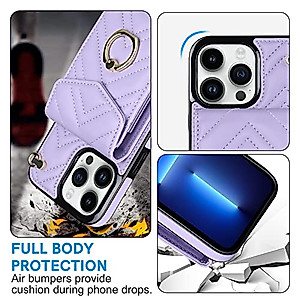 Delidigi for iPhone 13 Pro Max Wallet Case with Card Holder, PU Leather Case with 360° Rotatable Ring Stand Detachable Wrist Strap, RFID Blocking Protective Case for iPhone 13 Pro Max (Purple)