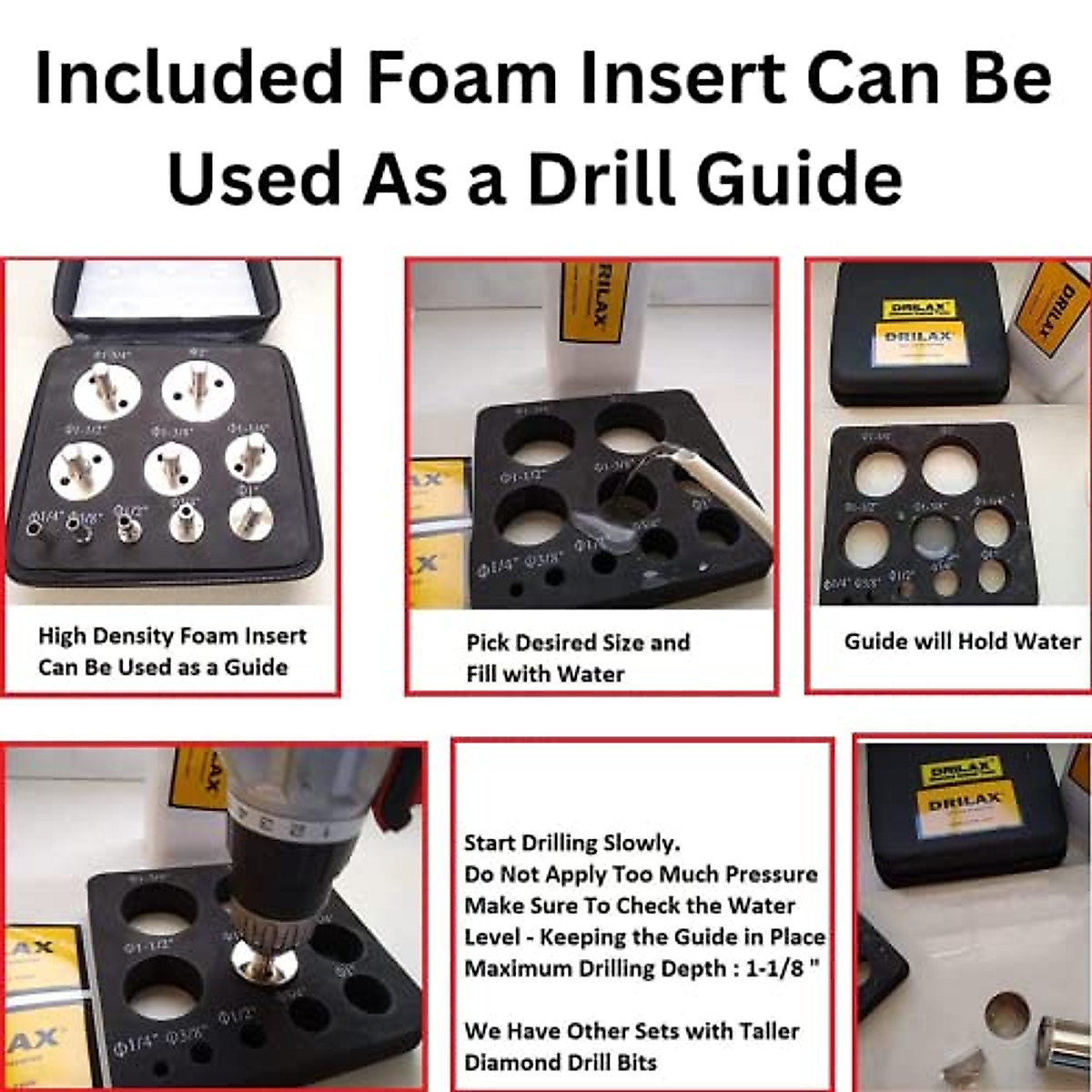 Drilax Diamond Hole Saw Set with Template Guide 0.25 to 2 inches 10 Pieces for Ceramic Porcelain Glass Tiles Quartz Granite Drilling 1/4, 3/8, 1/2 (0.5), 3/4, 1, 1 1/4, 1 3/8, 1 1/2, 1 3/4, 2 inches