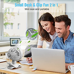 BESKAR Small Clip on Fan - Personal USB Fan CVT Speeds and Strong Clamp, Adjustable Tilt, Quiet Operation, 6 Inch Desk Fan for Office Bed Treadmill Stroller - USB Cord Plug in Powered