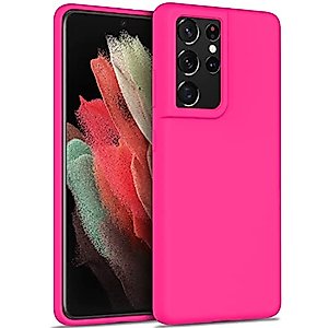 DEENAKIN for Samsung Galaxy S21 Ultra Case Silicone,Silky Smooth Flexible Gel Rubber Bumper Cover with Soft Microfiber Lining Slim Fit Protective Phone Case for Samsung Galaxy S21 Ultra Hot Pink