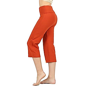 ShezPretty Women's Cotton Fold-Over Yoga Capri Pants (Small, Copper)