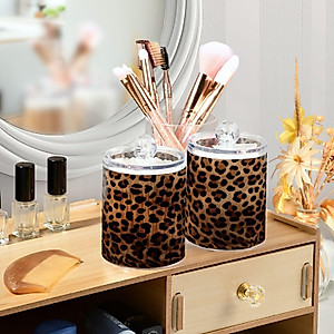 SDMKA 4 Pack Apothecary Jars Bathroom Leopard Print Qtip Holder Dispenser Clear Plastic Storage Canister Jar with Lid for Cotton Ball, Cotton Swab