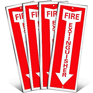 Tondiamo 4 Pack Fire Extinguisher Sign Fire Sign Rust Free Aluminum Reflective Signs 4 x12 Inch Laminated for Ultimate UV, Weather, Scratch, Water and Fade Resistance, Indoor Outdoor (Regular Style)