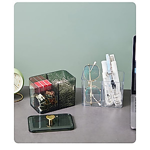 Qtip Cotton Pad Holder Dispenser, Fashion Clear Qtip Dispenser Apothecary Box Clear Acrylic Organizer for Cotton Ball, Cotton Swab, Q-tips, Cotton Rounds for Bathroom Countertop (Green)