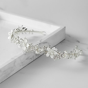 SWEETV Rhinestone Bridal Headband Silver Wedding Headpiece for Bride Crystal bridal hair pieces for Wedding Hair Accessories for Women Girl