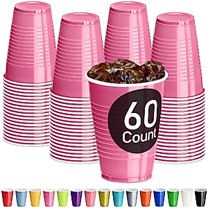 DecorRack Pink Plastic Cups, 12 oz Disposable Cups, Party Supplies (60 Count)