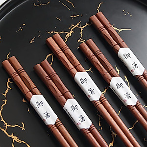 5-Pair Reusable Natural Wooden Chopsticks, AOOSY Hand-Carved Rosewood Chop Sticks Gift Set, Dishwasher Safe, Non-Slip 8.8 Inch/22.5cm