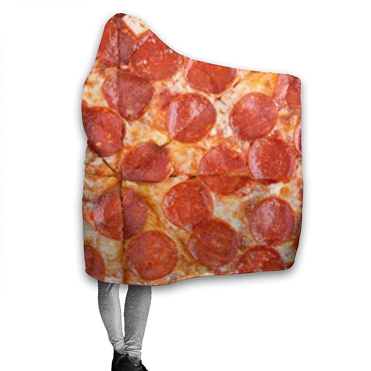 Realistic Pizza Wearable Blanket Fleece Hooded Robe Cloak Throw Quilt Poncho Novelty Realistic Pizza Food Blanket Soft Pepperoni Pizza Blanket Size 50 x 40 Inch