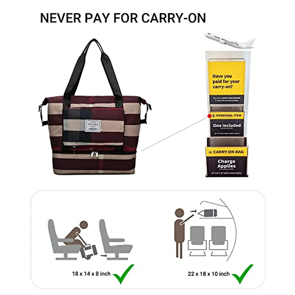 TOOSEA New Foldable Dry/Wet Separation Travel Duffle Bag for Women Carry On with Shoe Compartment Luggage Sleeve, Large Capacity Folding Travel Tote Gym Bag, Weekender Overnight Bag