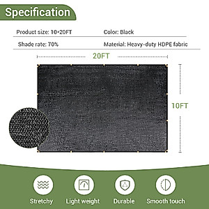 70% Garden Shade Cloth, 10x20FT HDPE Mesh Tarp with Upgraded Grommets, Keten UV-Resistant Outdoor Sun Shades for Greenhouse, Garden, Patio Plants, Pergola