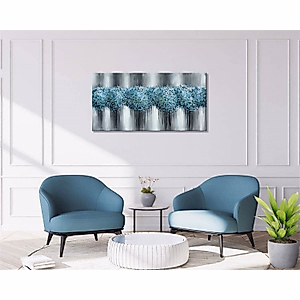 Hand Painted Abstract Blue Wall Art 46x23 Inches, Large Wall Paintings with 3D Effect, Textured Canvas Wall Art for Living Room, Bedroom, etc.