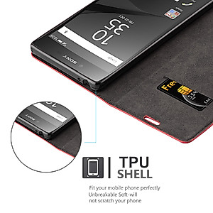 Cadorabo Book Case Compatible with Sony Xperia Z5 Premium in Apple RED - with Magnetic Closure, Stand Function and Card Slot - Wallet Etui Cover Pouch PU Leather Flip