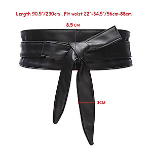 Aecibzo Women's PU Leather Self Tie Wrap Around Obi Waist Band Cinch Boho Belt (Black,Fit waist 22”-34.5”)