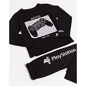 PlayStation Pajamas Boys Kids Long Sleeve Black Controller T Shirt Bottoms 7-8 years