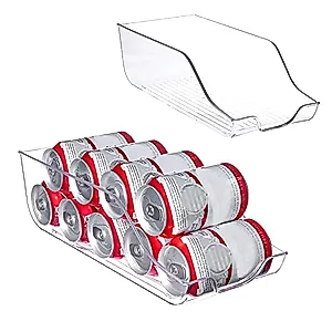 Soda Can Organizer for Refrigerator, 2 Pack Clear Plastic Drink Organizer for Fridge, Can Holder for Refrigerator, Can Dispenser for Refrigerator, for Cabinets, Countertops, Fridge, Pantry (2)