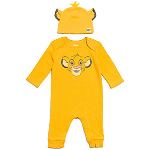 Disney Lion King Simba Newborn Baby Boys Snap Cosplay Coverall and Hat Set Lion King 0-3 Months