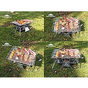 CAMPINGMOON Stainless Steel Portable Camping Fire Pit Foldable Wood Burning Charcoal Grill 20x13-inch with Carrying Bag MT-3