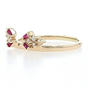 Pritvi Jewels 0.50Ct Round Cut Ruby & White Diamond 925 Sterling Silver 14K Yellow Gold Fn Diamond Engagement Enhancer Wrap Guard Wedding Ring for Women's